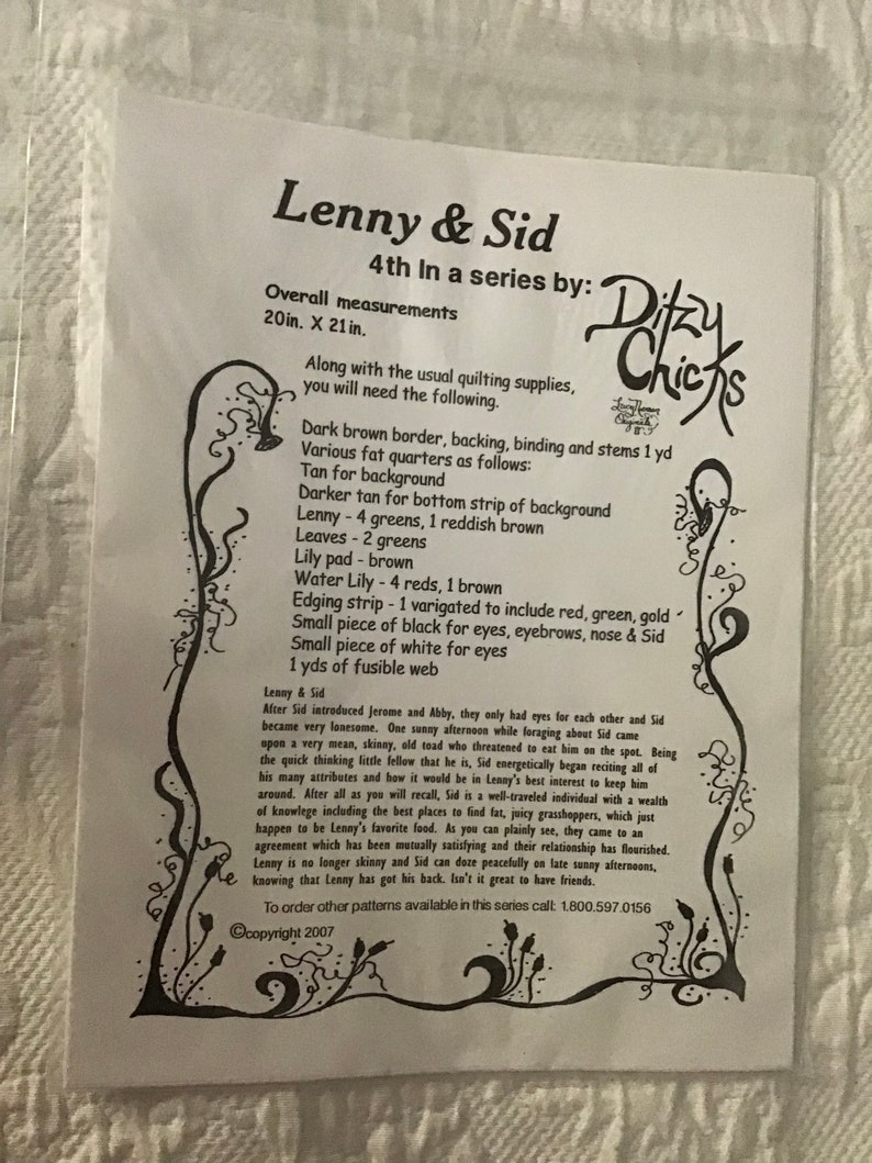 Frog Series Quilt Pattern#4 Lenny & Sid by Ditzy Chicks Lucy Norman ...