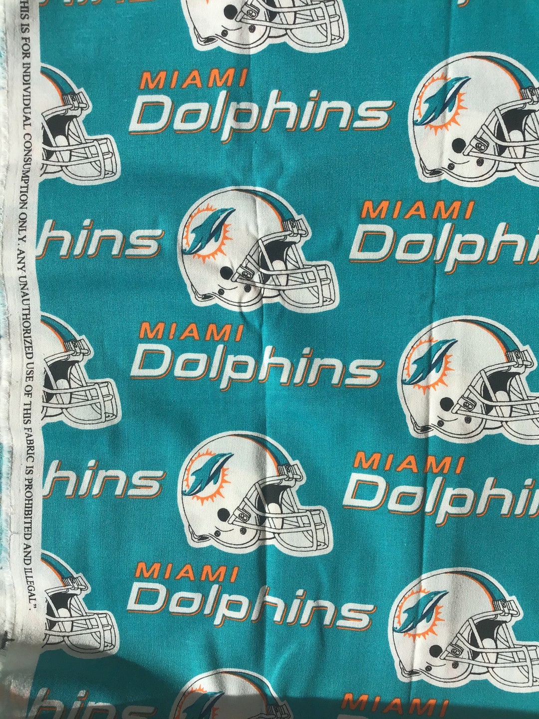 Miami Dolphins Team Fabric,cotton Fabric With Dolphins Name and Logo on ...