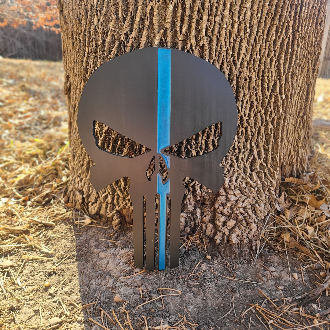 American Flag Wood Punisher (thin Blue Line) Punisher Skull Subdued ...