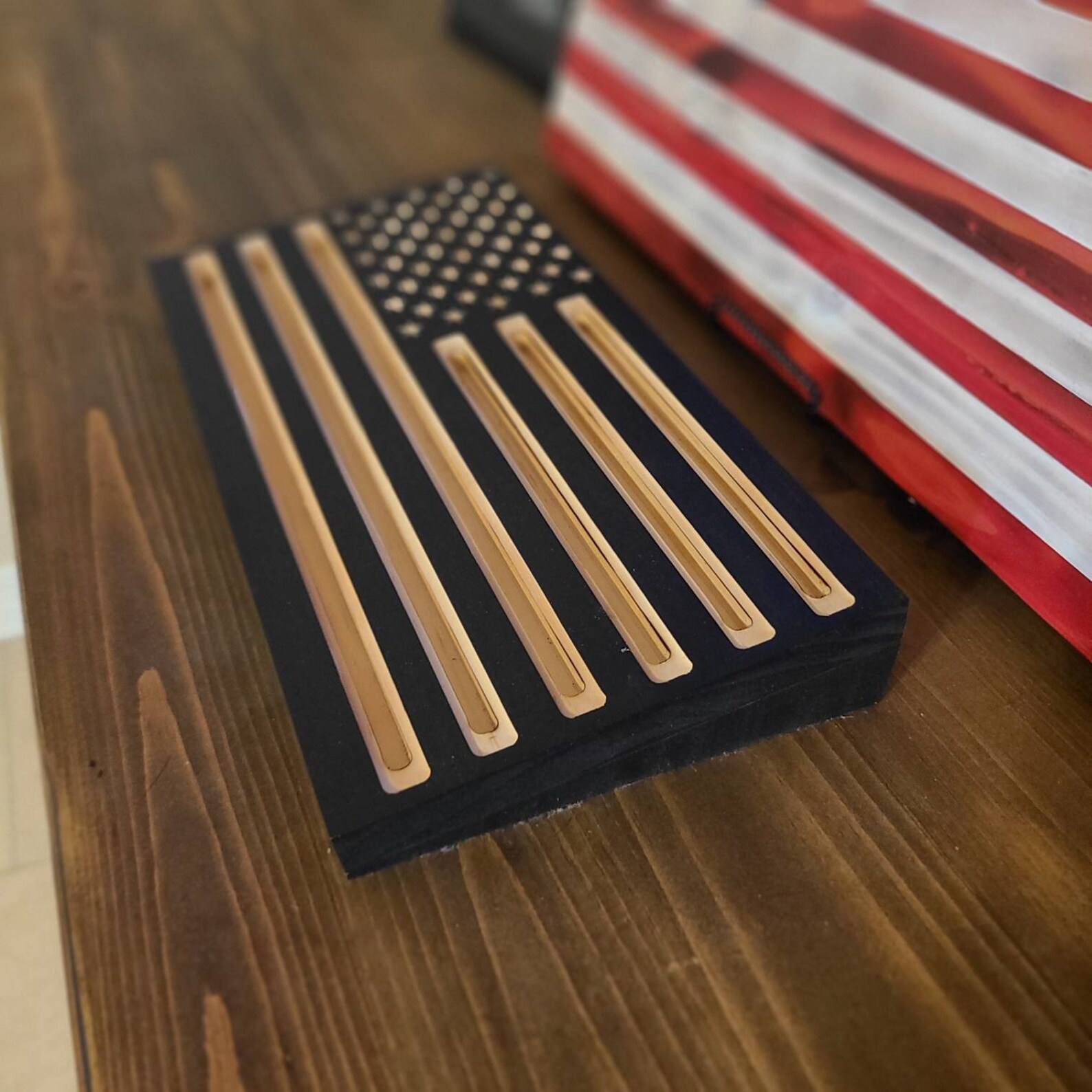 Wood American Flag Subdued Black and Wood 7.25in X 13.750in - Etsy