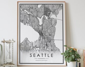 Seattle Black and White Map - Etsy