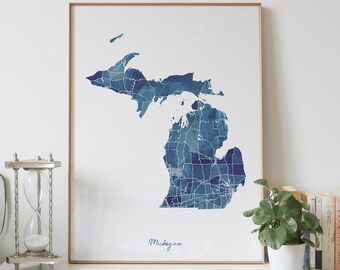 Michigan Map Framed - Etsy