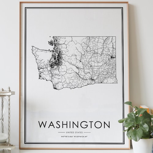 Washington State Map Print Poster Canvas Washington State - Etsy
