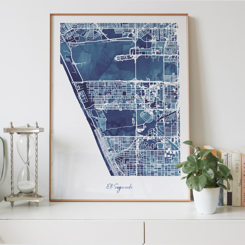 El Segundo City Map Print Watercolor Blue Painting Print of - Etsy