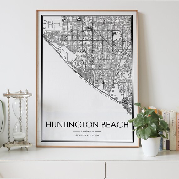D615v4 Huntington Beach Map Poster Wall Art Ca City Map Road Map Gift ...