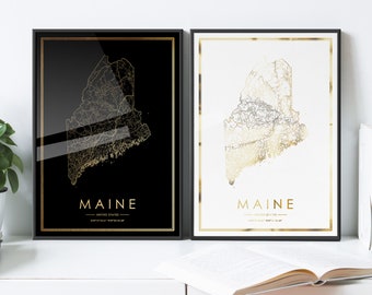 Maine Map Art | Etsy