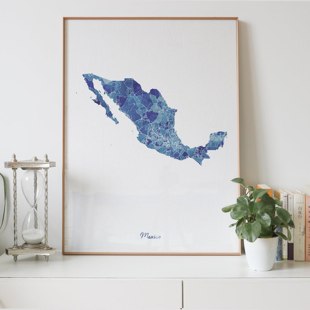 Mexico Country Road Map Print Watercolor Blue Painting Print - Etsy