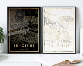 Tri Cities Map Art - Etsy