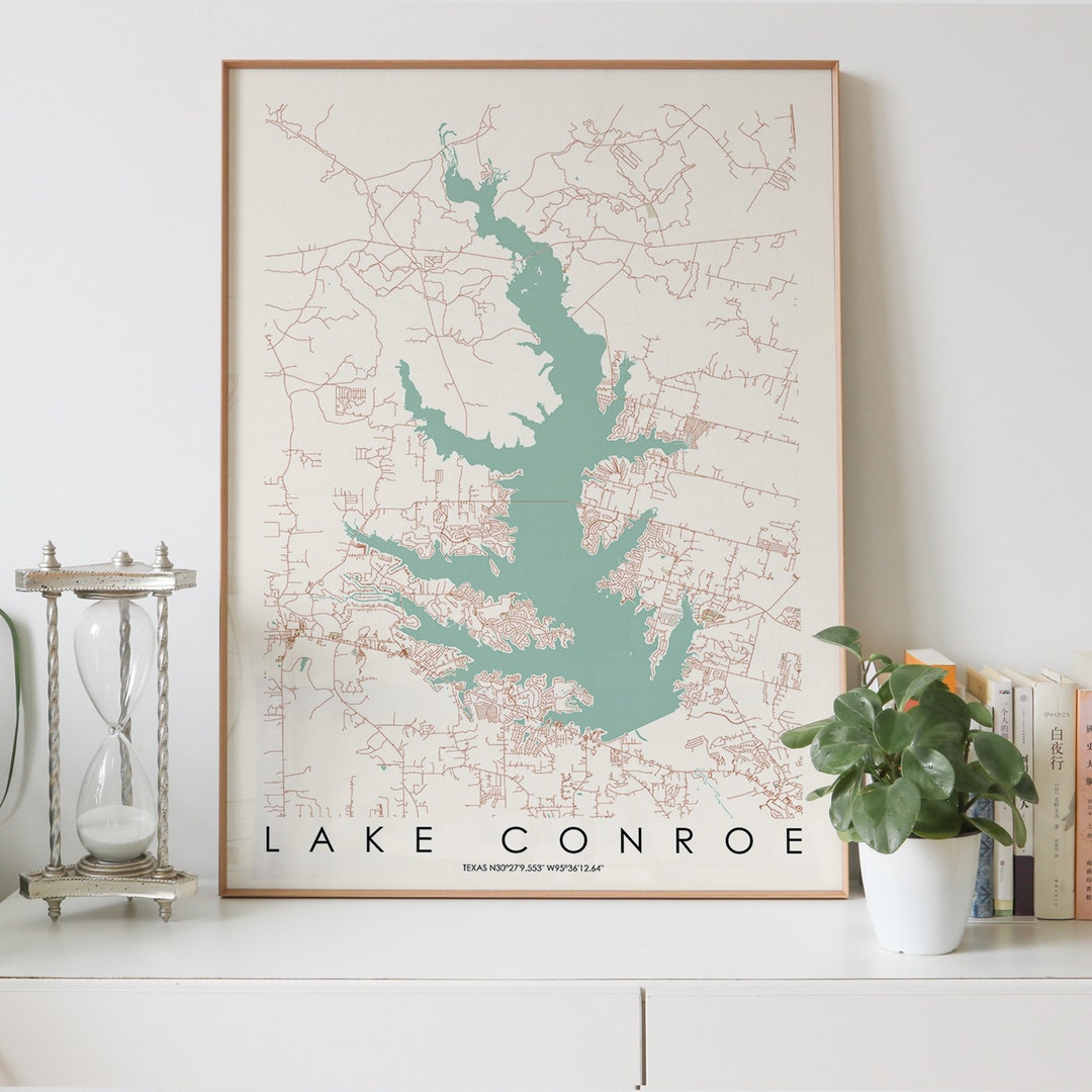 Map of Lake Conroe Print Printable Texas TX USA United States - Etsy