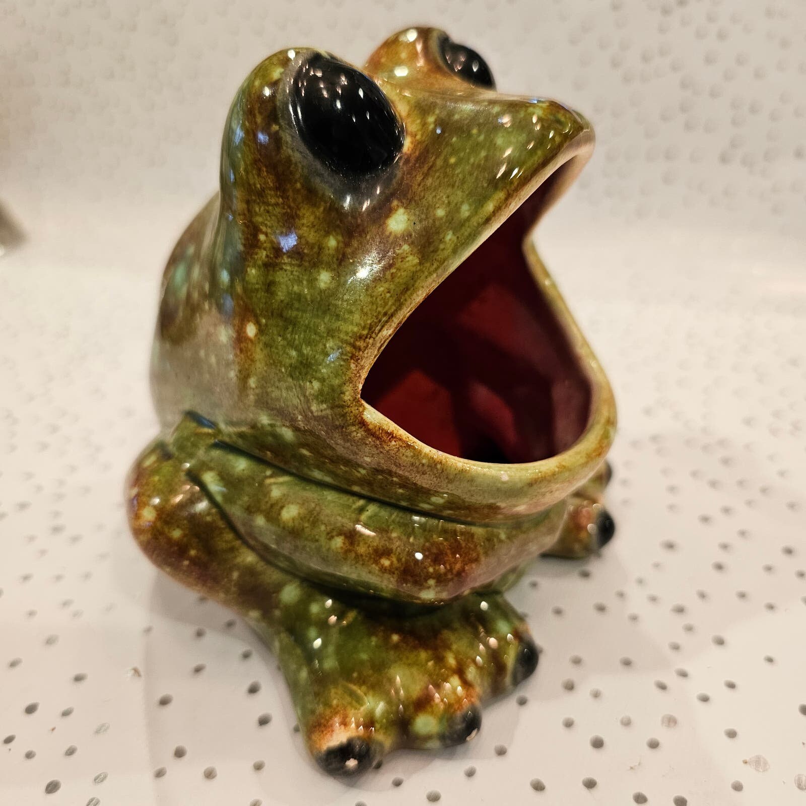 Vintage MCM Drip Glaze Speckled Frog Sponge Holder Planter Large Mouth ...
