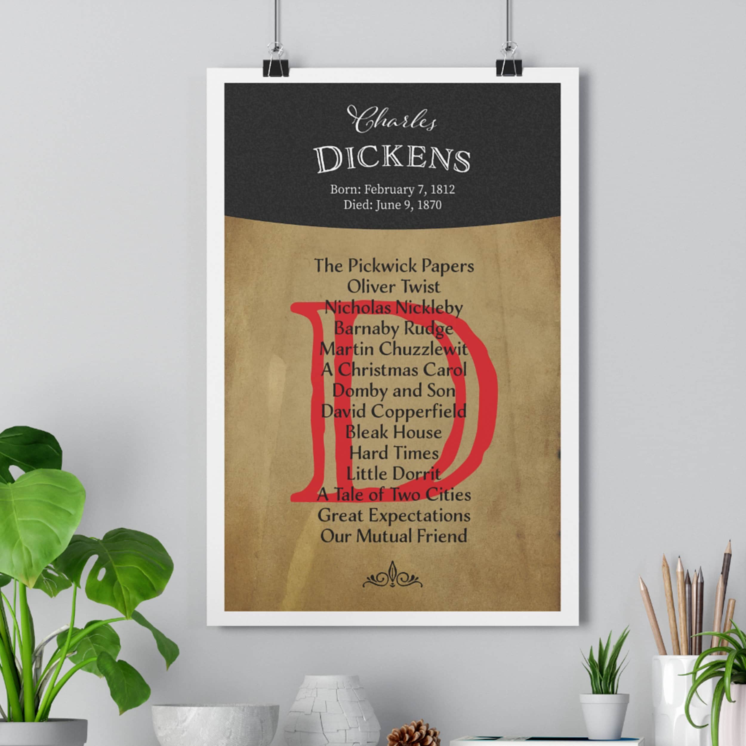 Charles Dickens Poster Notable Works Literary Poster - Etsy