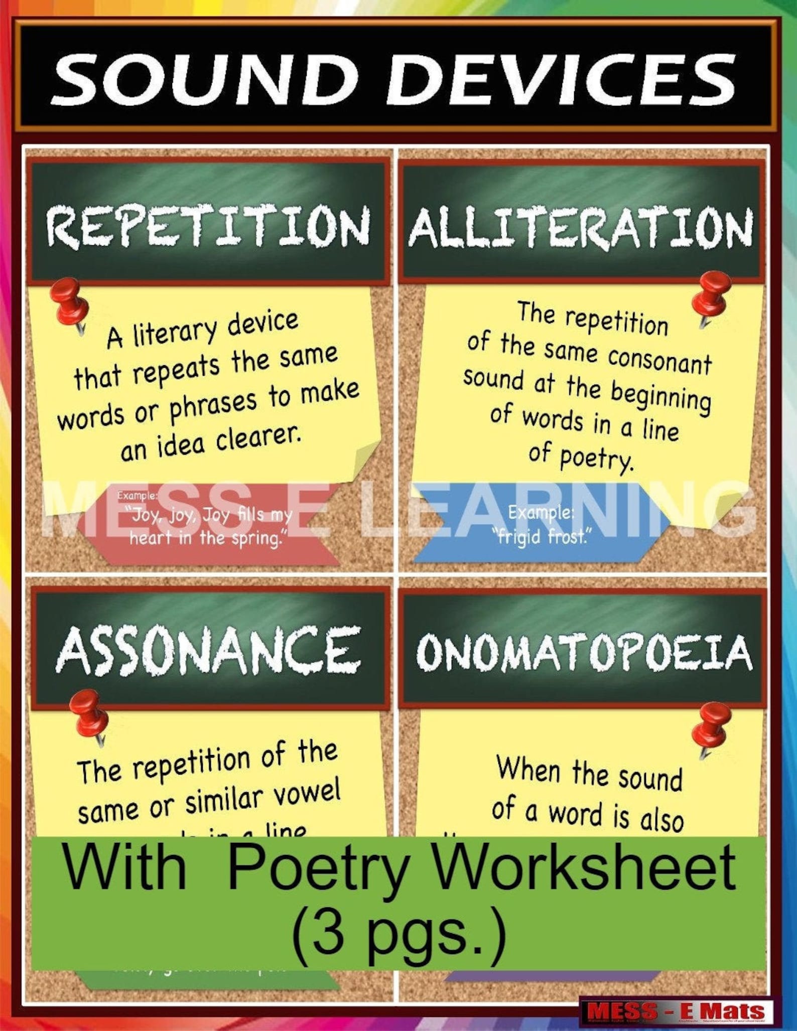 Literary Sound Devices Poster and Poetry Assignment Sheet/worksheet ...