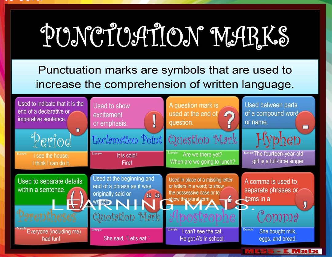 POSTERS/ Colorful Punctuation Marks Skills Poster/teaching Tool/student ...
