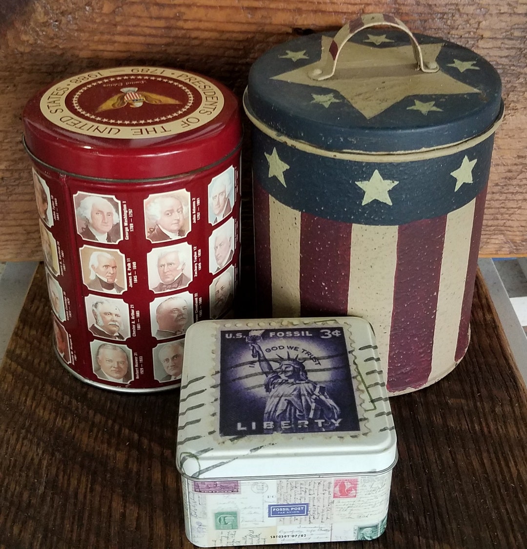 Vintage Tins/usa Tins/patriotic Tins/all 3 Tins/great Containers for ...