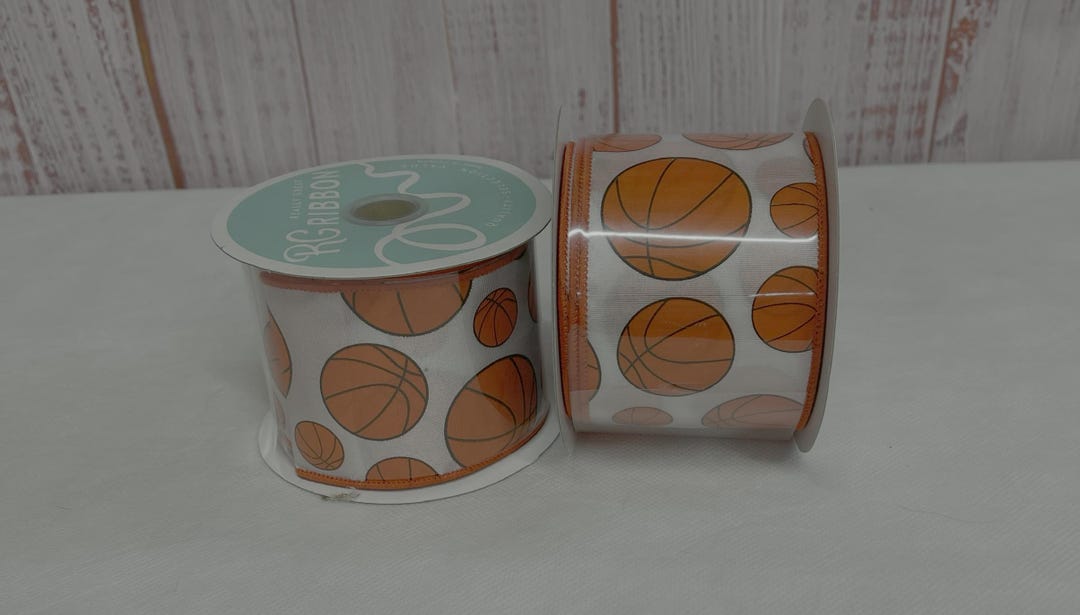 Basketball Wired Ribbon by the Roll 2.5" X 10 Yards, Basketball Ribbon ...