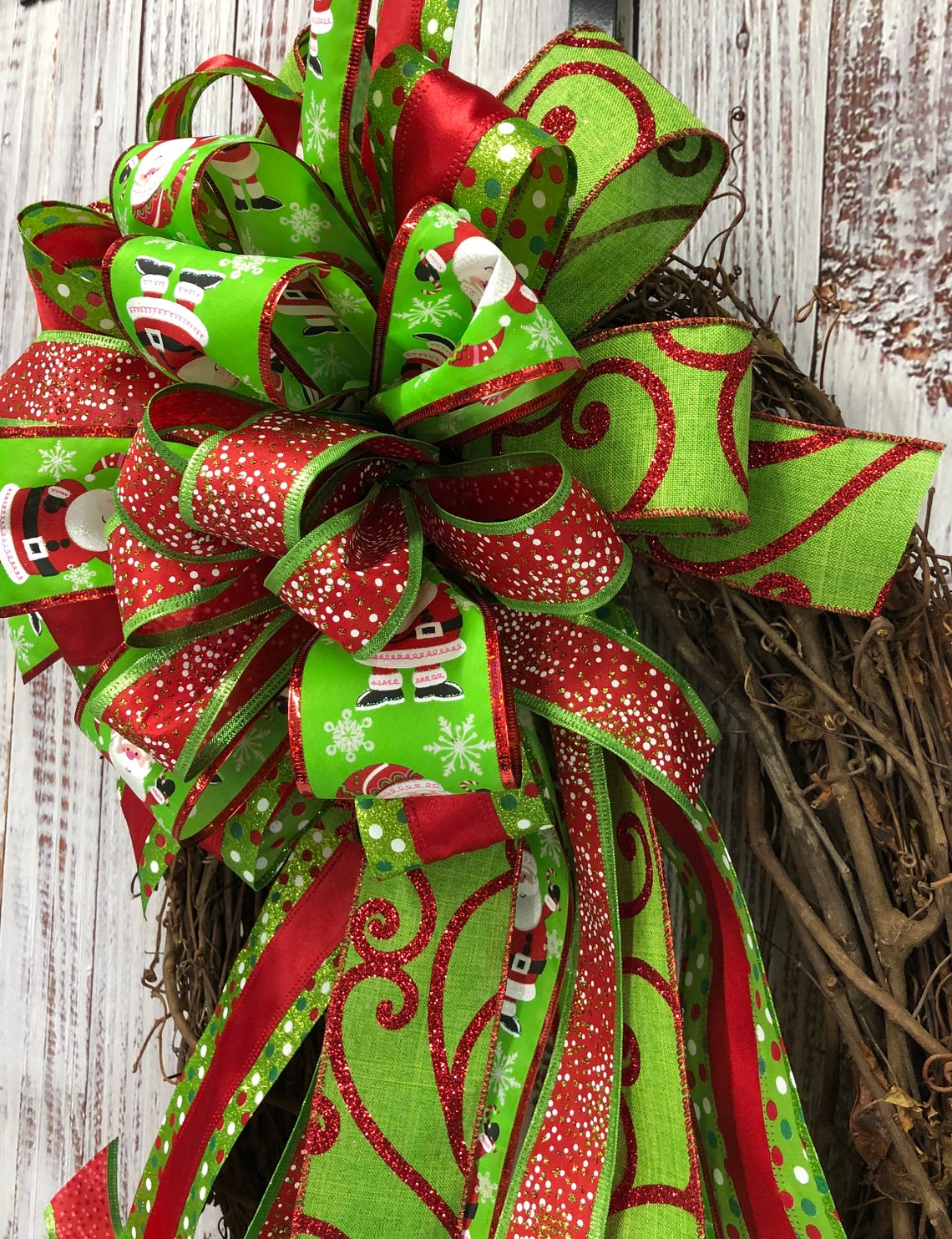 Christmas Wreath Bow, Bow for Christmas, Green and Red Holiday Bow ...