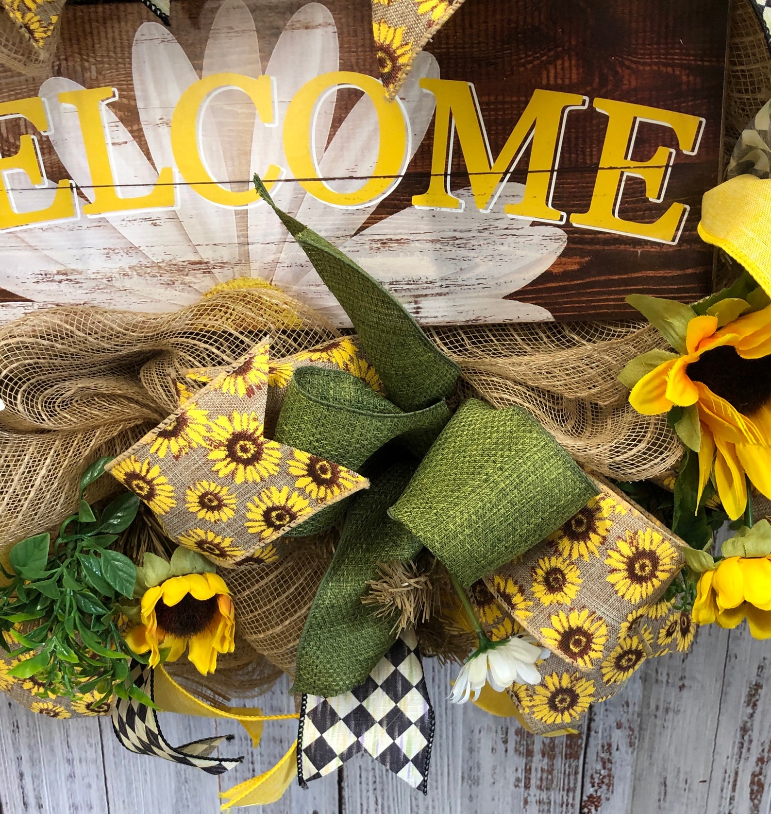 Summer Sunflower Wreath, Welcome Door Decor, Fall Front Door, Country ...