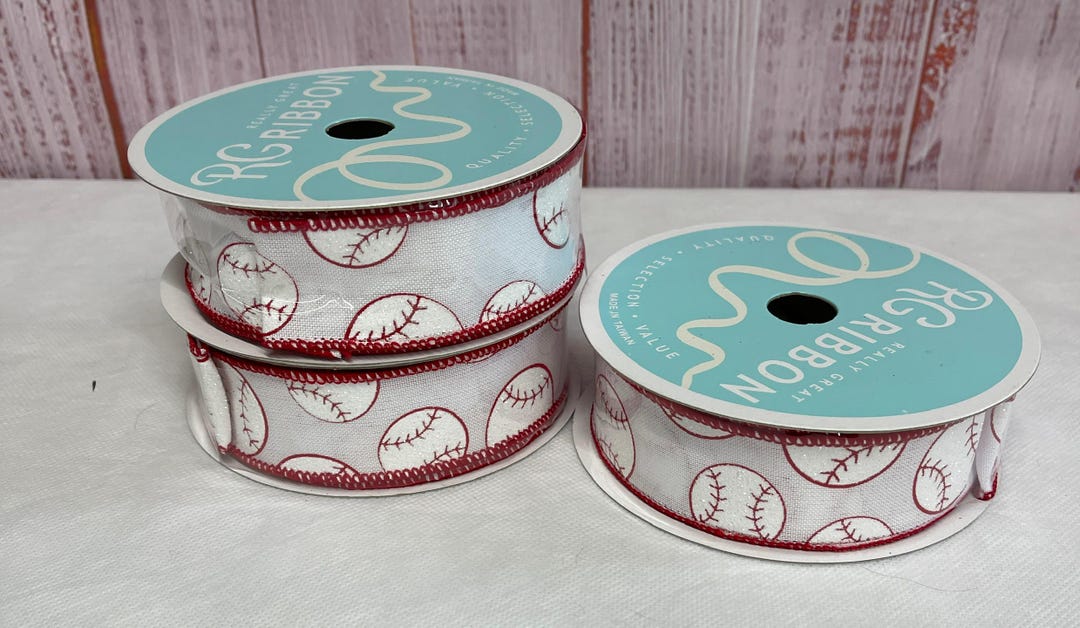 Baseball Ribbon, 1.5" Baseball Wired Ribbon, Sports Ribbon, Wreath ...