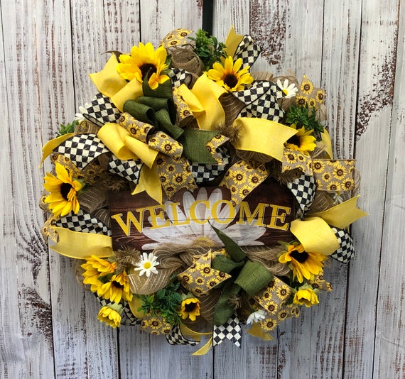 Summer Sunflower Wreath Welcome Door Decor Fall Front Door - Etsy