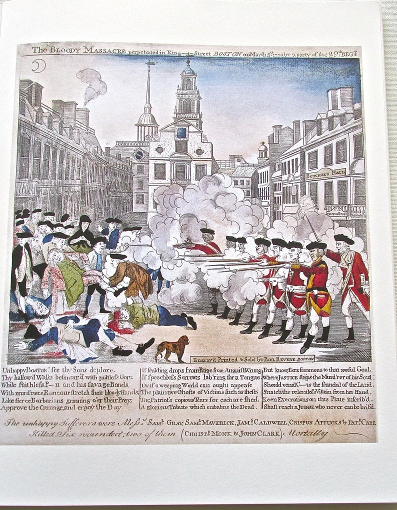 Map of Historic Boston Massacre 1770 14x11 Engraving by Paul | Etsy