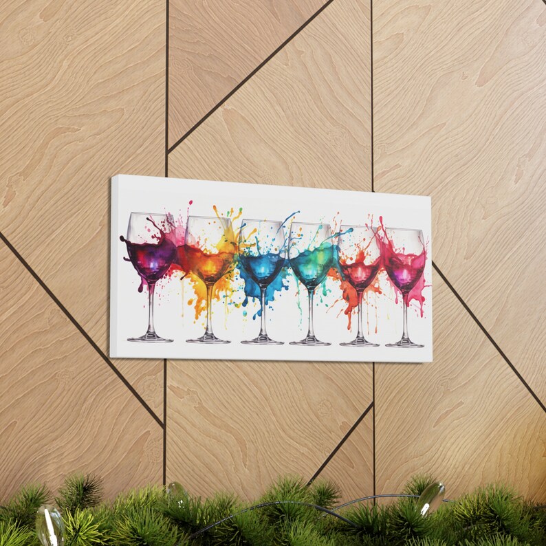 Colorful Wine Glass Canvas Splashing Rainbow Print Watercolor Splatter ...