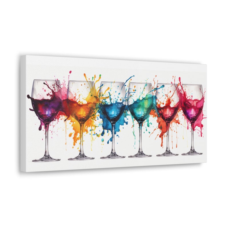 Colorful Wine Glass Canvas Splashing Rainbow Print Watercolor Splatter ...
