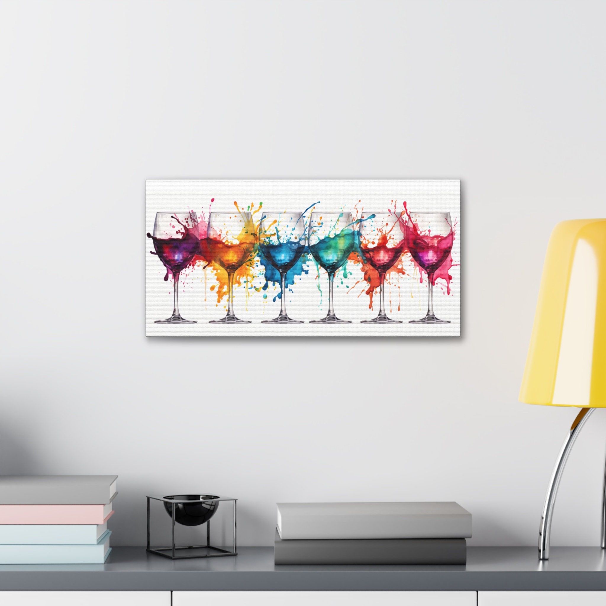 Colorful Wine Glass Canvas Splashing Rainbow Print Watercolor Splatter ...