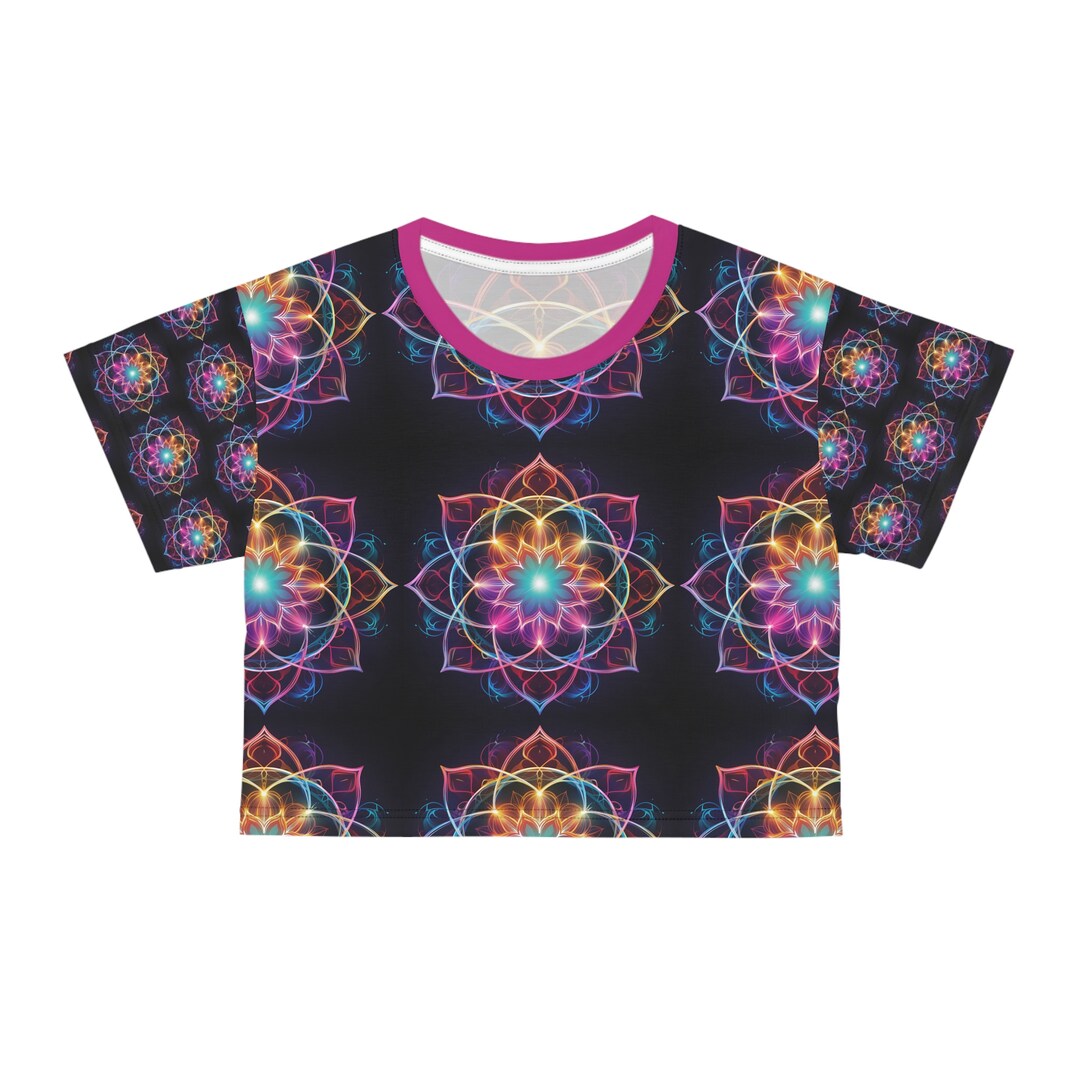 Crop Top Sacred Geometry Pink Collar Colorful Design Bold Edgy Cropped ...