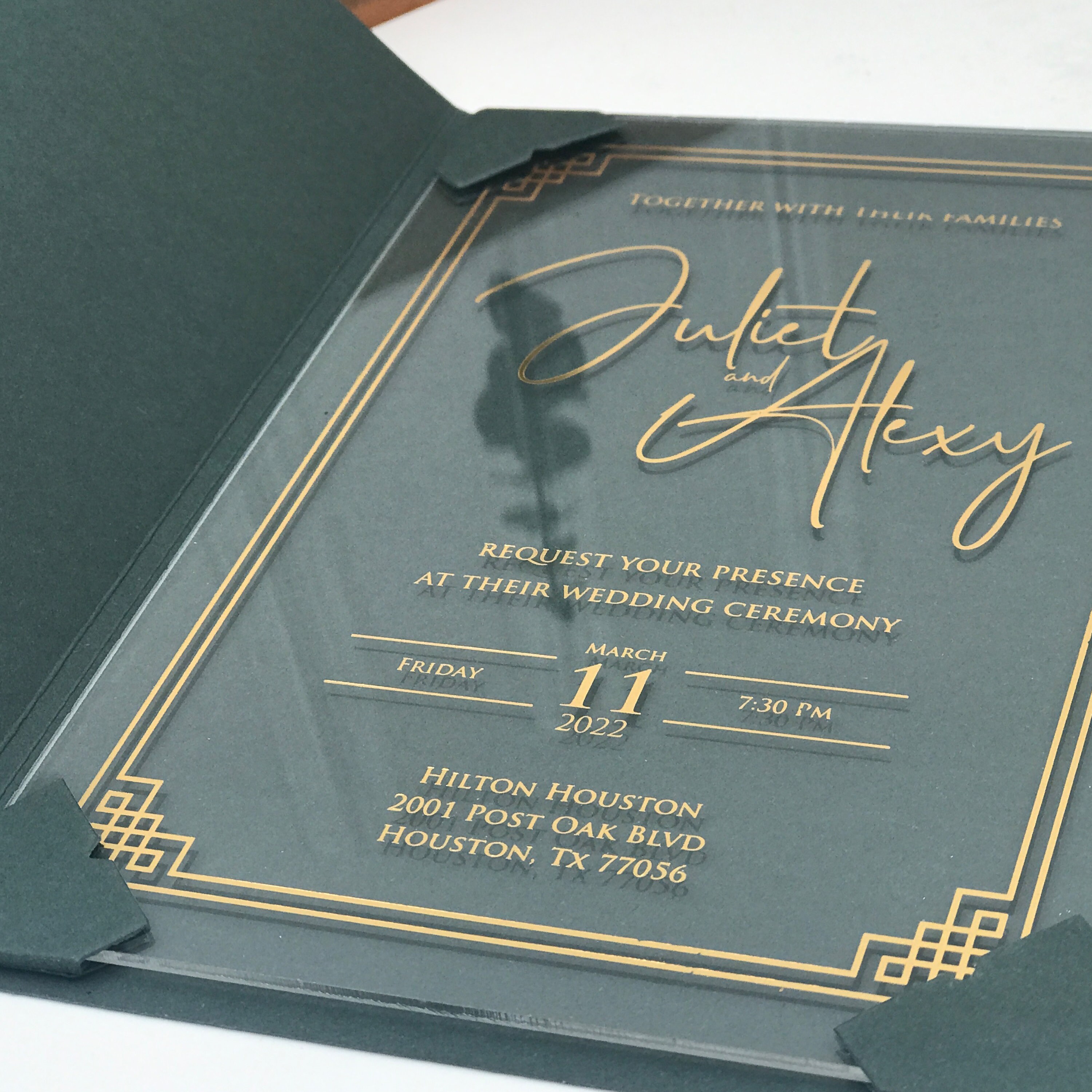 Customizable Acrylic Wedding Invitation Suite: Forest Green Trifold Set ...