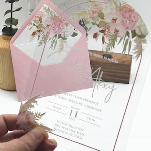 Arch Blush Pink Acrylic Wedding Invitation: Floral Metallic Envelope - Etsy