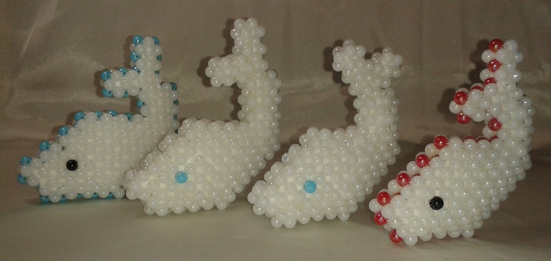 White Beaded Whale (4 Types: Red Trim/ Blue Trim/ No Trim With L-shaped ...