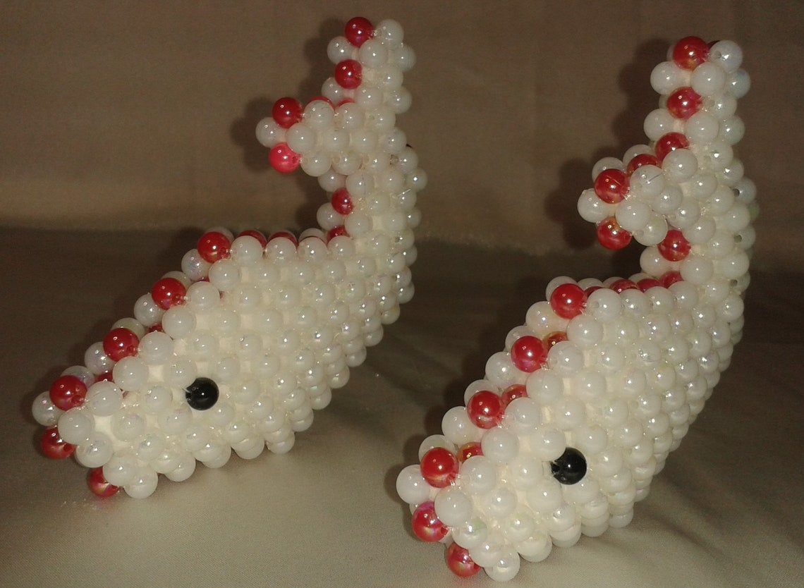 White Beaded Whale 4 Types: Red Trim/ Blue Trim/ No Trim With - Etsy