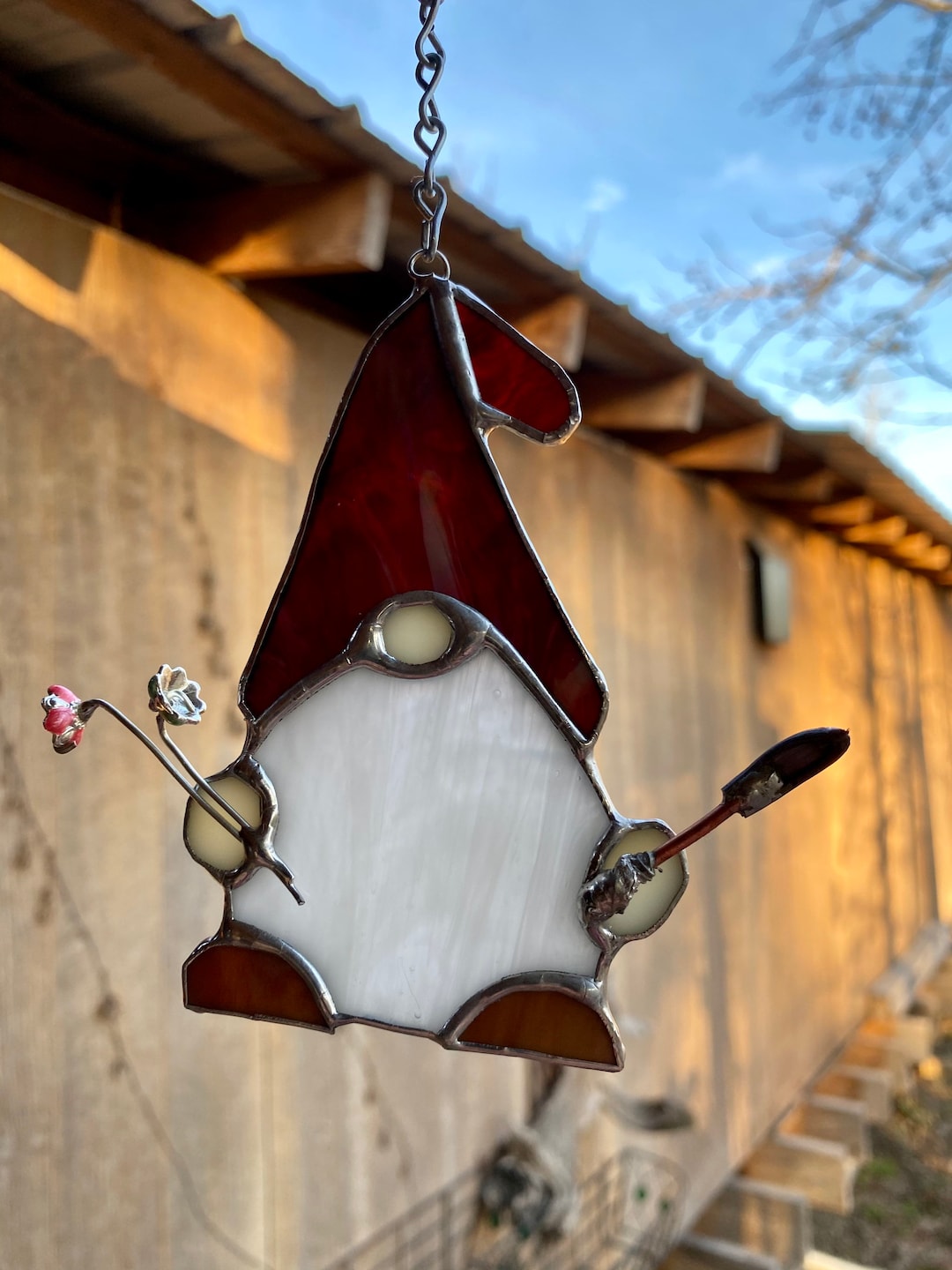 Stained Glass Garden Gnome With Trowel and Flowers. - Etsy