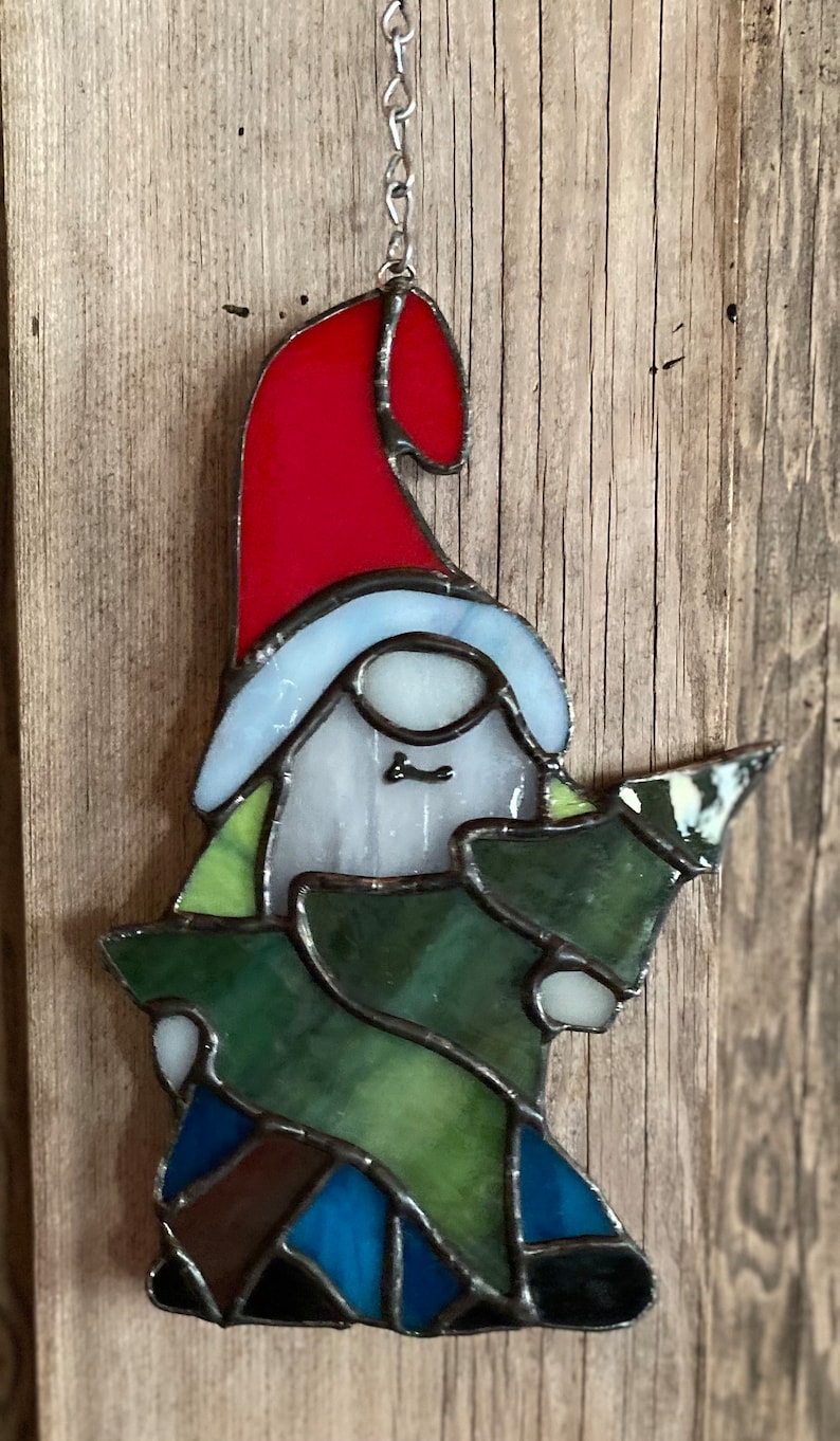 Stained Glass Christmas Tree Gnome - Etsy