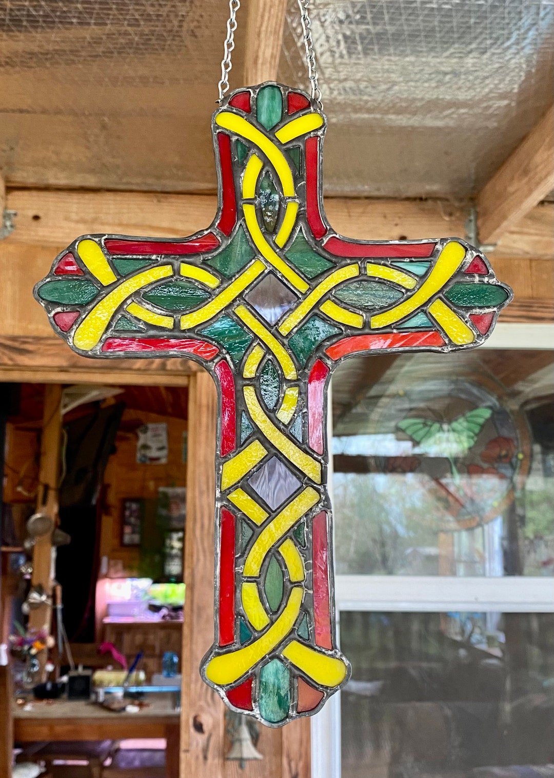 Stained Glass Celtic Cross With Many Colors - Etsy