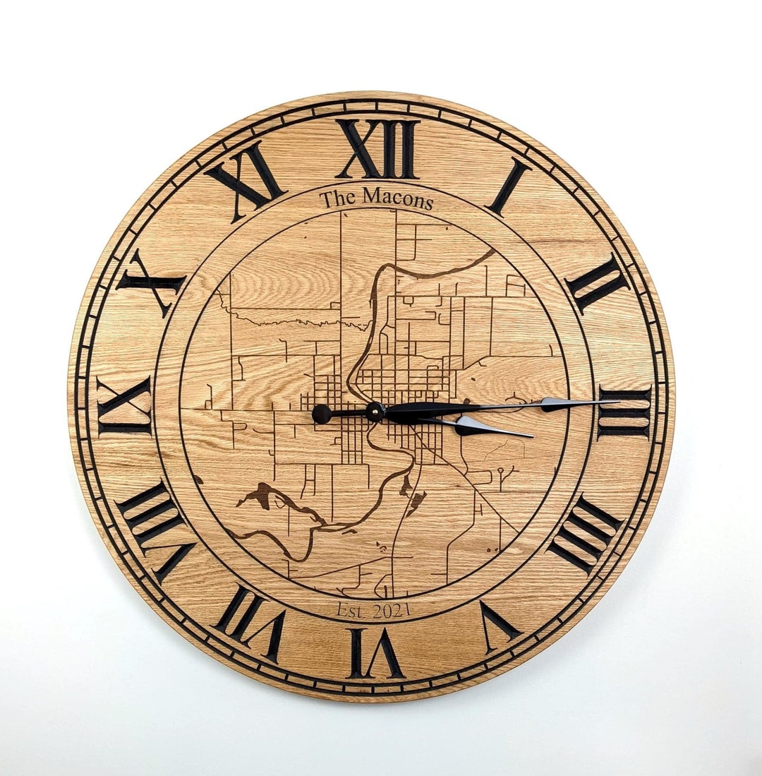 Large Personalized Wall Clock | Wooden Map Wall Clock | Unique ...