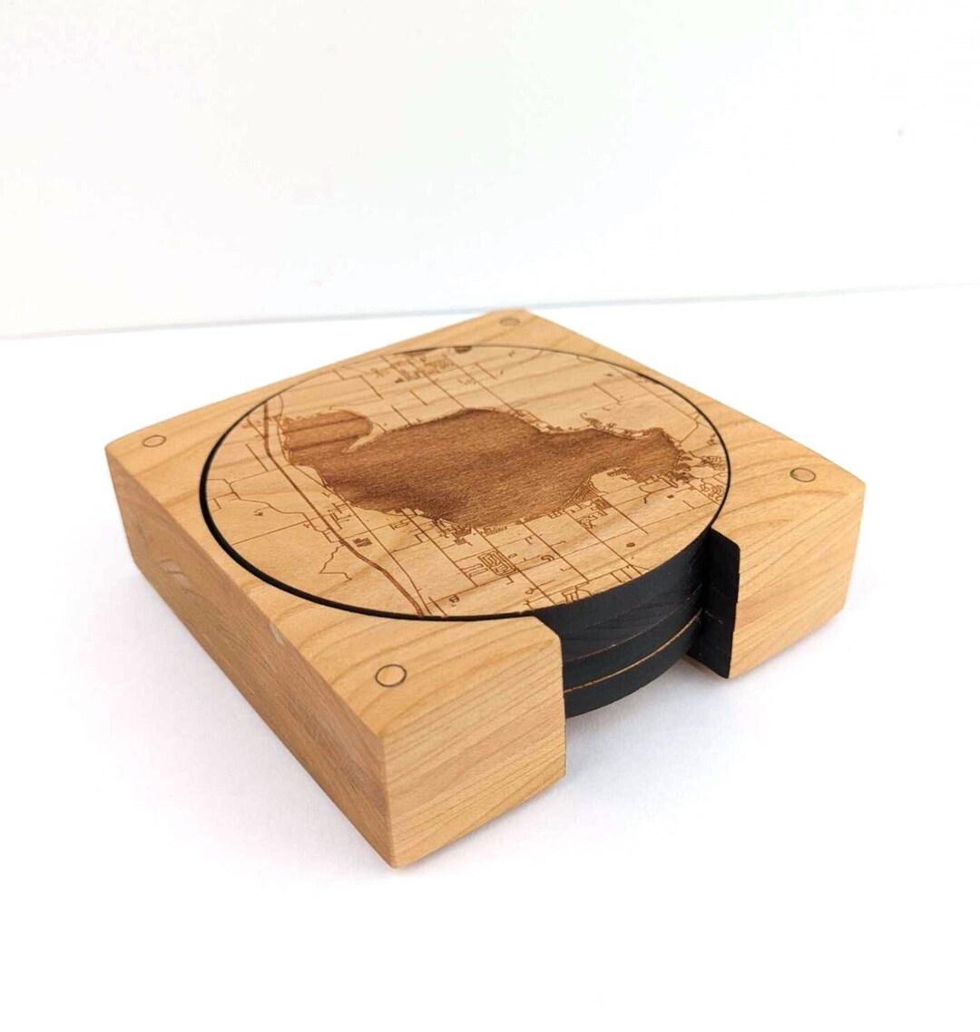 Custom Coaster Set of 4 | Hardwood Custom Engraved Map Coasters ...
