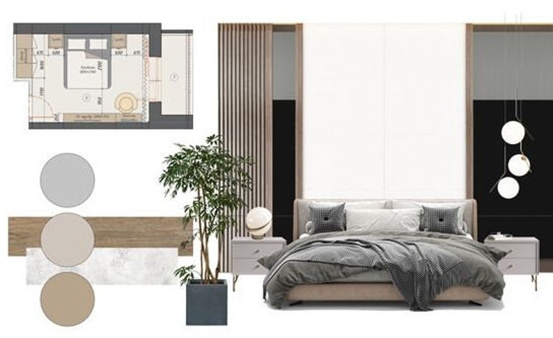 2D Floor Plan Mood Board Package Single Room Bedroom, Living Room ...