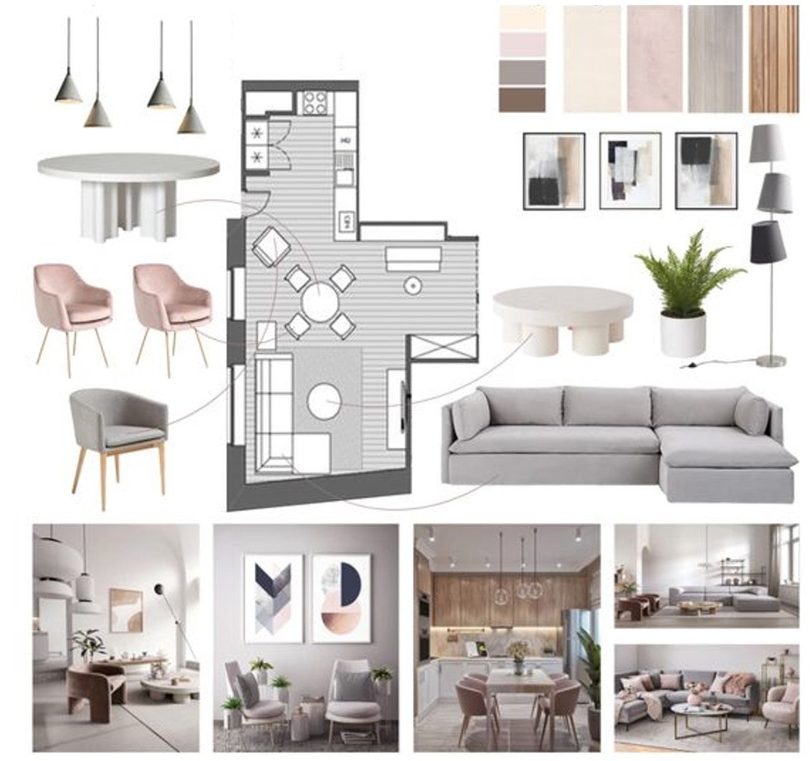 2D Floor Plan Mood Board Package Single Room Bedroom, Living Room ...