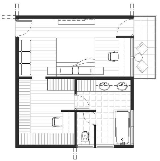 2D Floor Plan With Furniture Layout – Single Room Design - Black ...