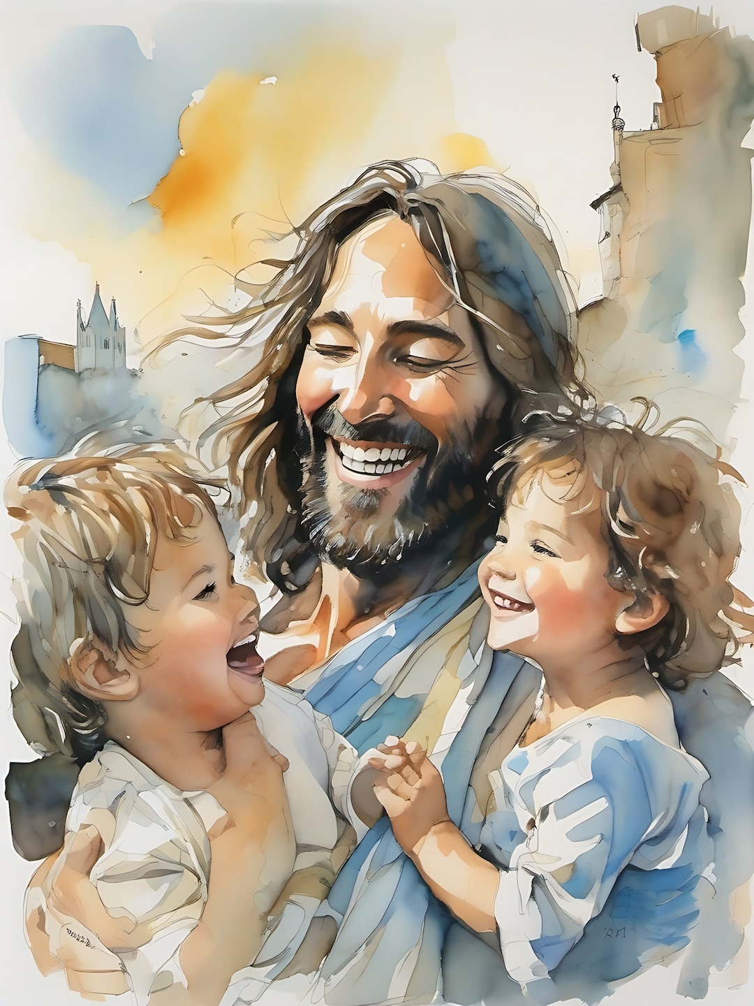 Jesus Laughing With the Children Print - Etsy