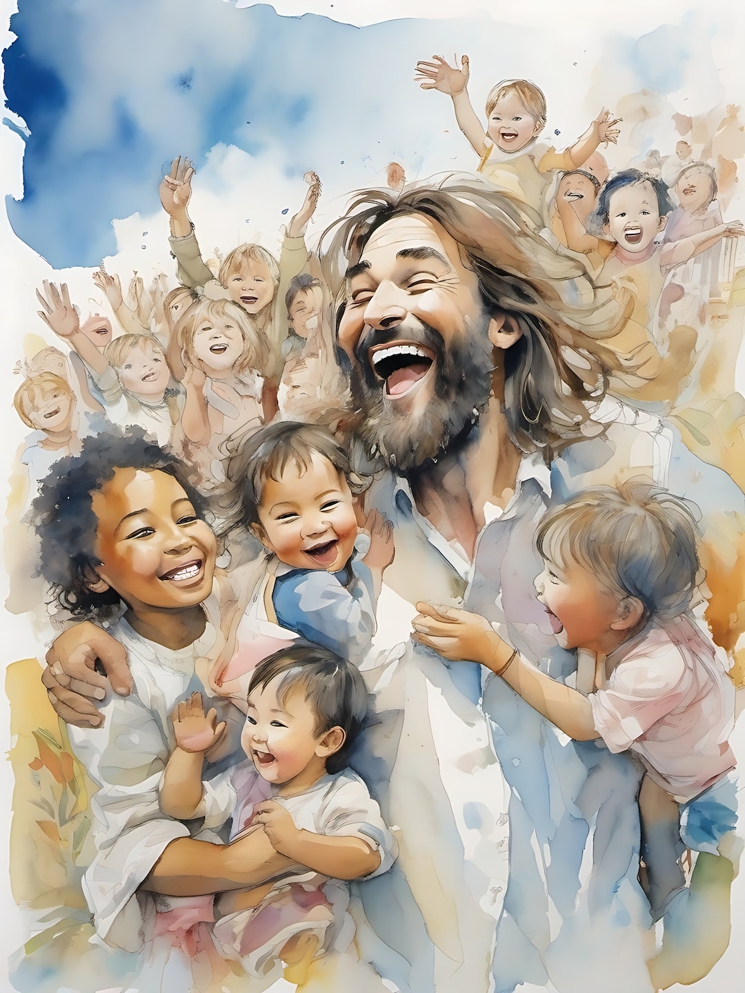 Jesus Laughing With the Children Print - Etsy