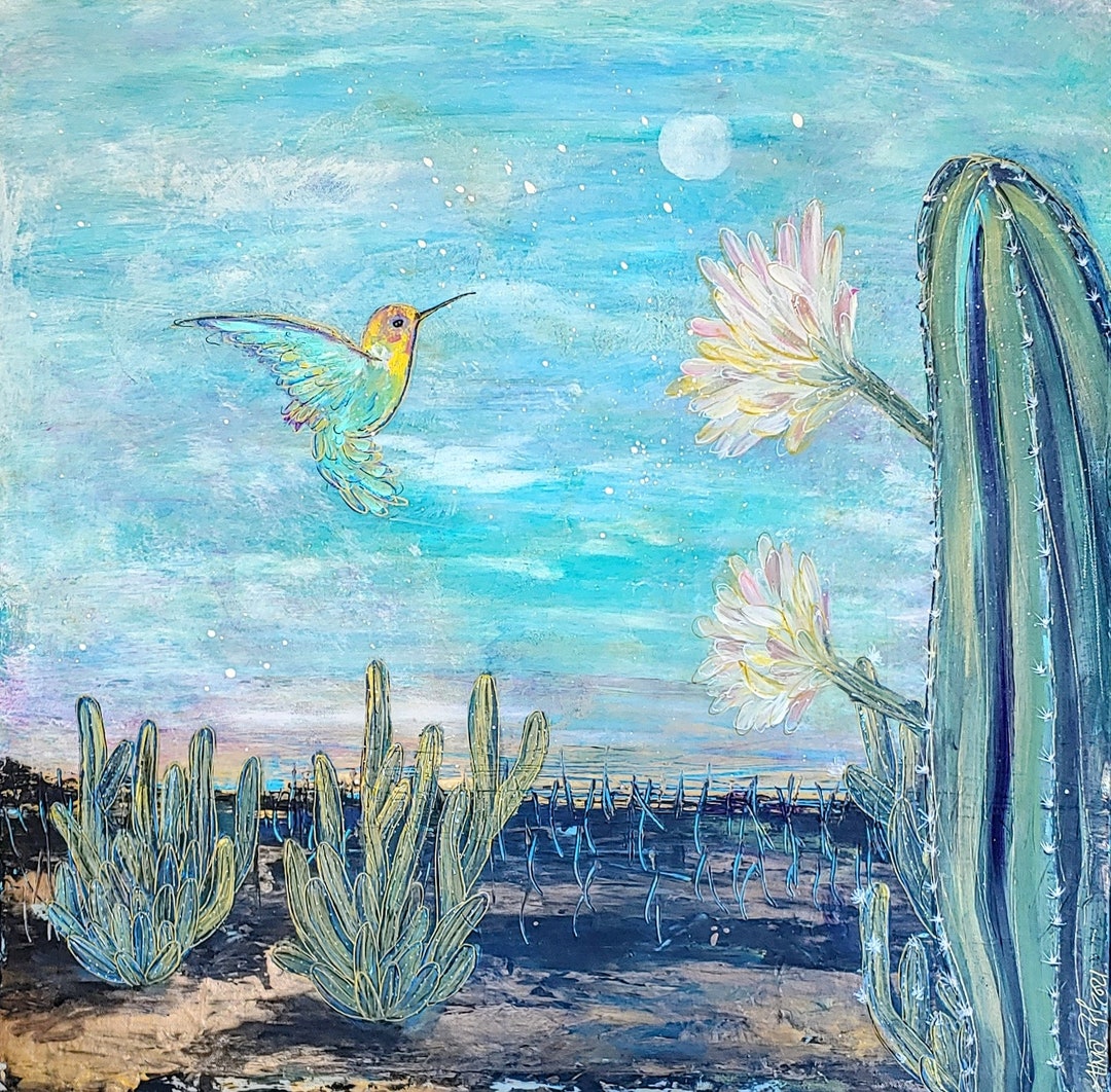 Cactus Plant - Hummingbird - Surreal Art - Etsy