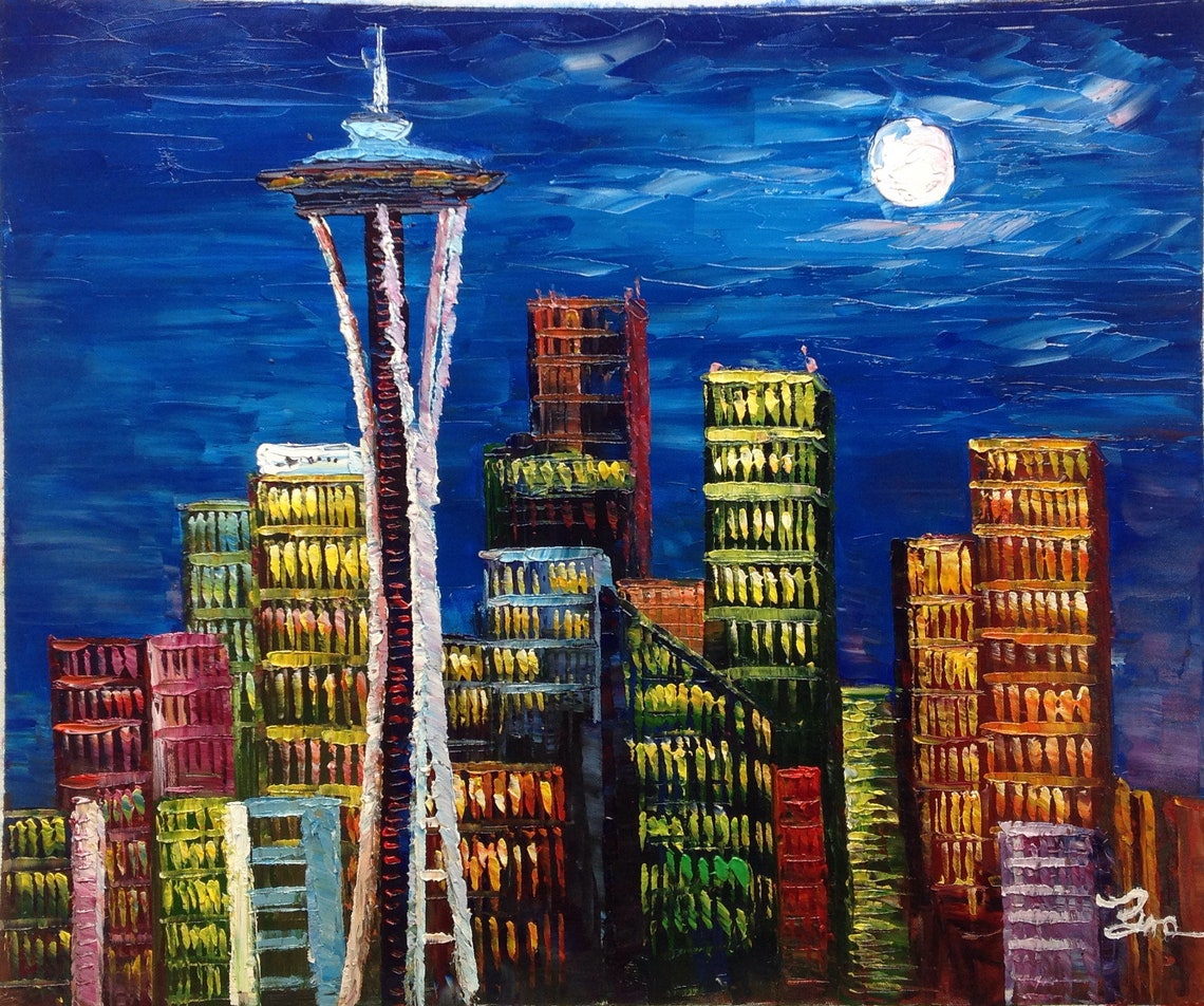 Seattle Skyline in the Moonlight-koking Fort-k91-home Decor - Etsy