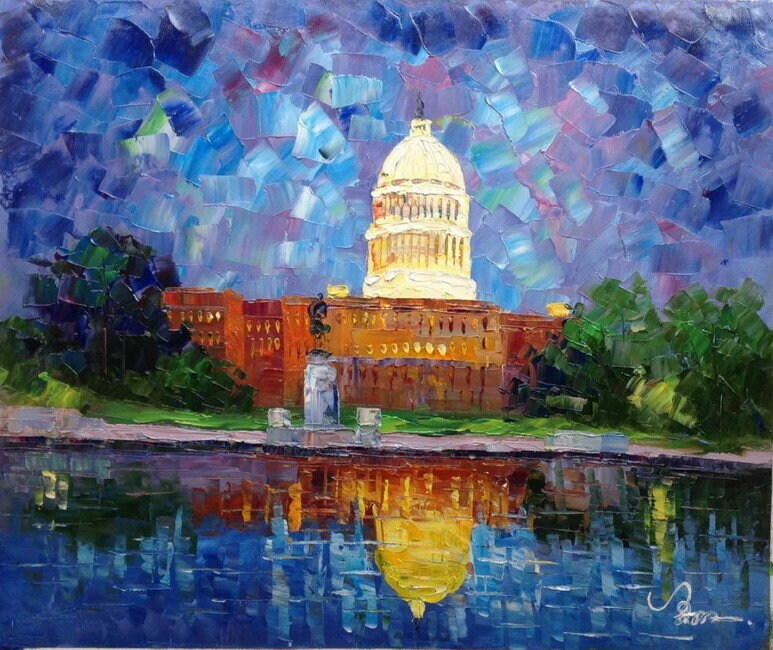 Washington DC, US Capitol Building Reflected in Pool, Night-koking Fort ...
