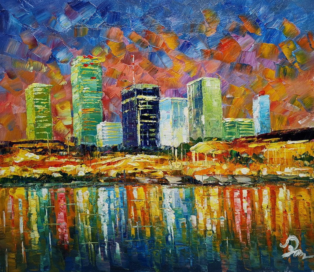 Miami Skyline at Night-koking Fort-k608-home Decor Holiday Artwork ...