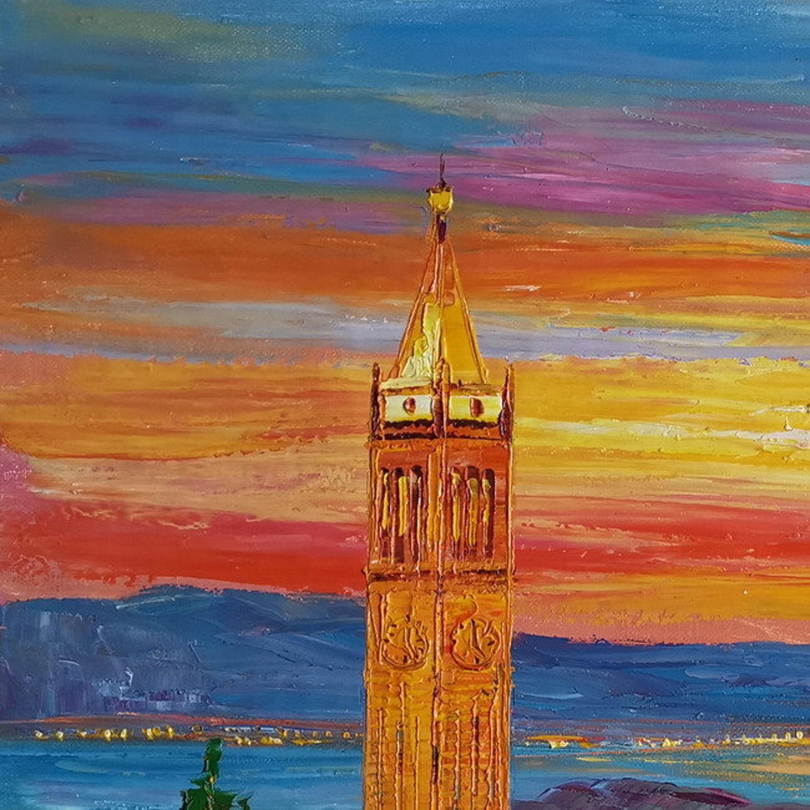 Dawn Bay Bridge & Sather Tower, From University of California, Berkeley ...