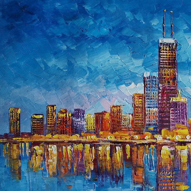 Chicago Skyscrapers in Blue-koking Fort-z532-home Decor Holiday Artwork ...