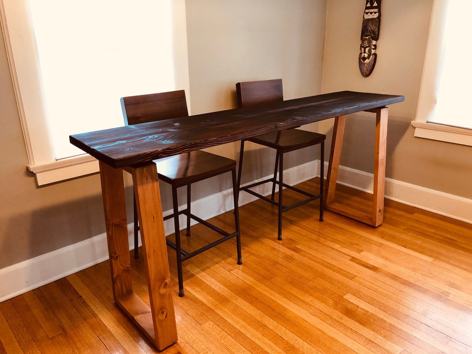 High top table with charred wood floating top and cedar legs | Etsy