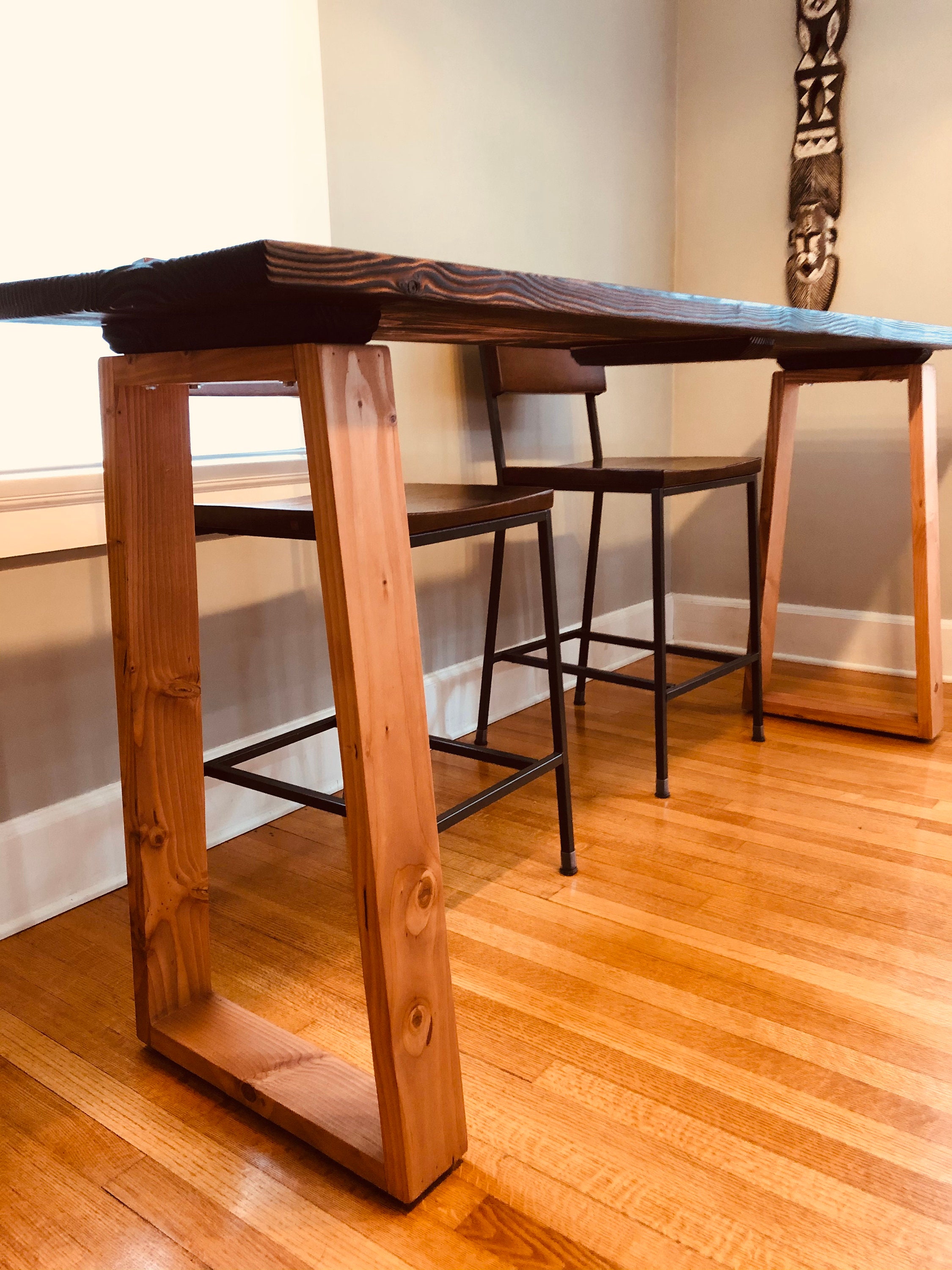 High Top Table With Charred Wood Floating Top and Cedar Legs | Etsy
